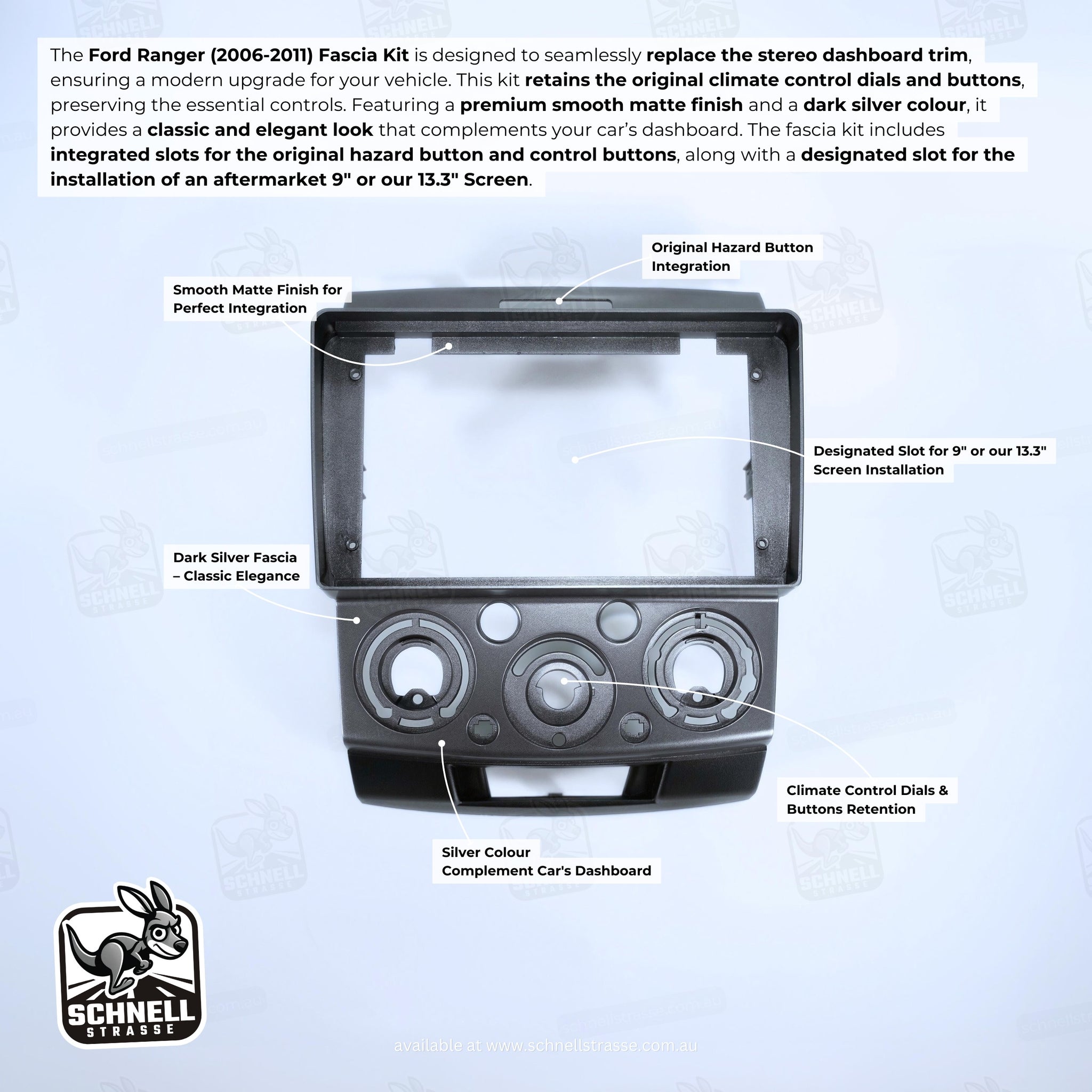 Ford Ranger (2006-2011) Fascia Kit - Premium Matte Finish, Retains Fac ...